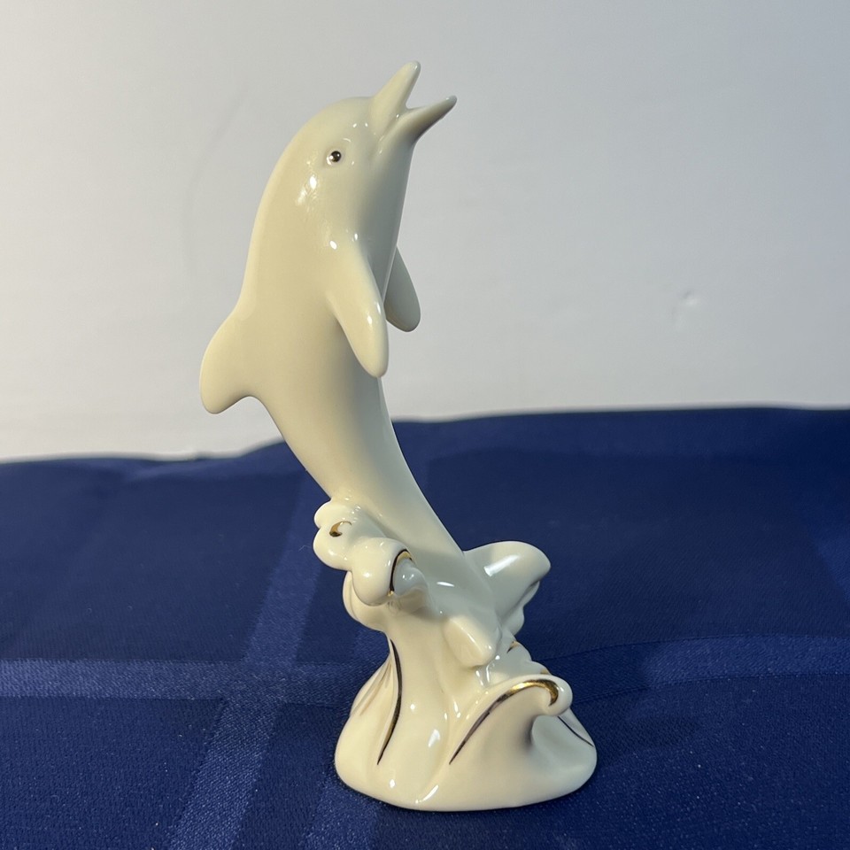 Lenox Dolphin Porcelain Figurine Riding the Waves White with Gold Trim ...