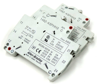 LOT OF 2 ALLEN BRADLEY 1492-ASPHH3 DUAL 1NO/1NC AUX CONTACT MODULES SER ...