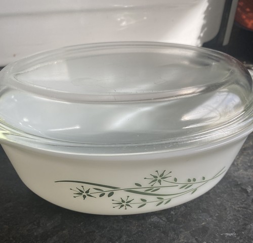 Vintage Pyrex Oval Casserole, Green Floral Pattern On Each Side. | eBay