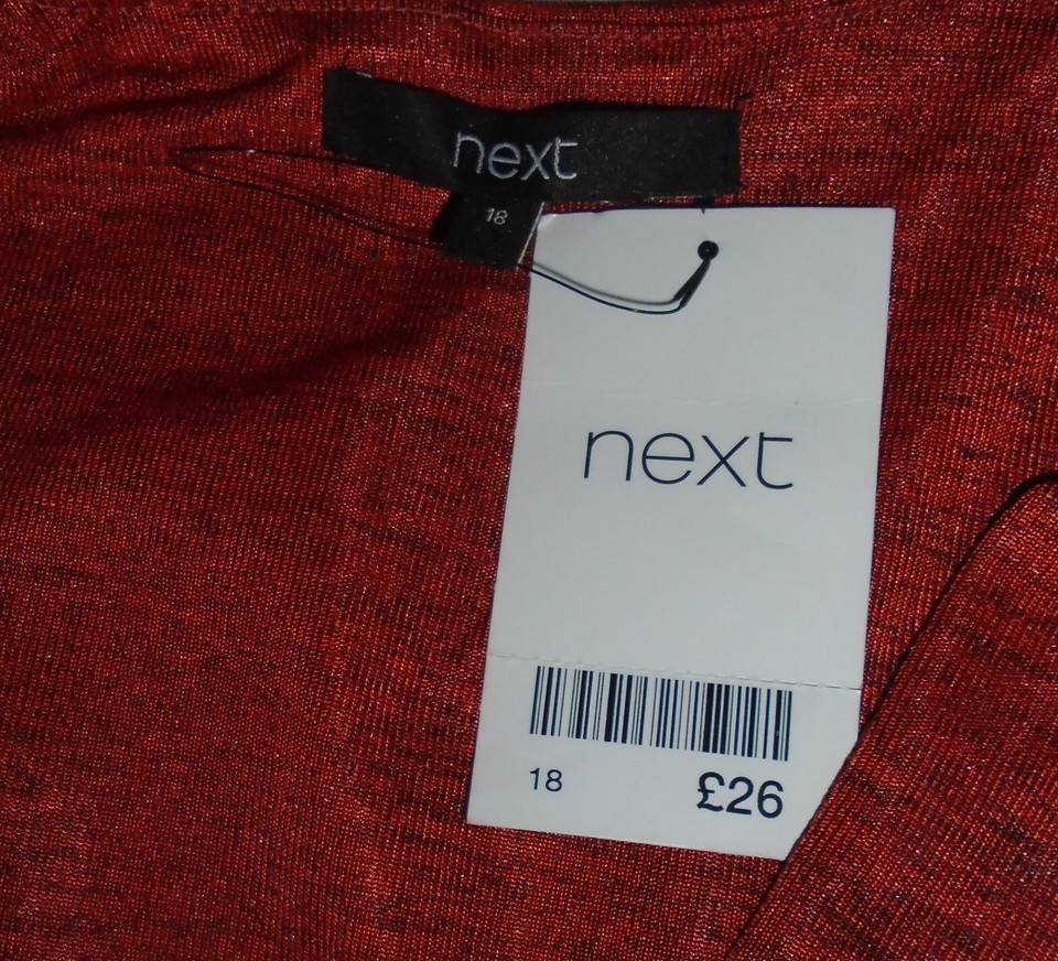 Next Ruched Dress rust brown jersey knee length dress Size 18 New Tags ...