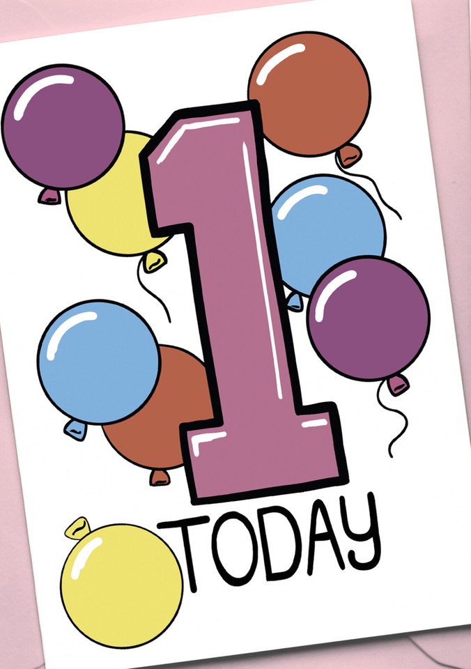 One Today Birthday Card Pink 1st Happy Birthday Card for One year old ...