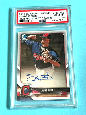 PSA 10 SHANE BIEBER 2018 BOWMAN CHROME PROSPECT #BCPASB AUTOGRAPH AUTO ...