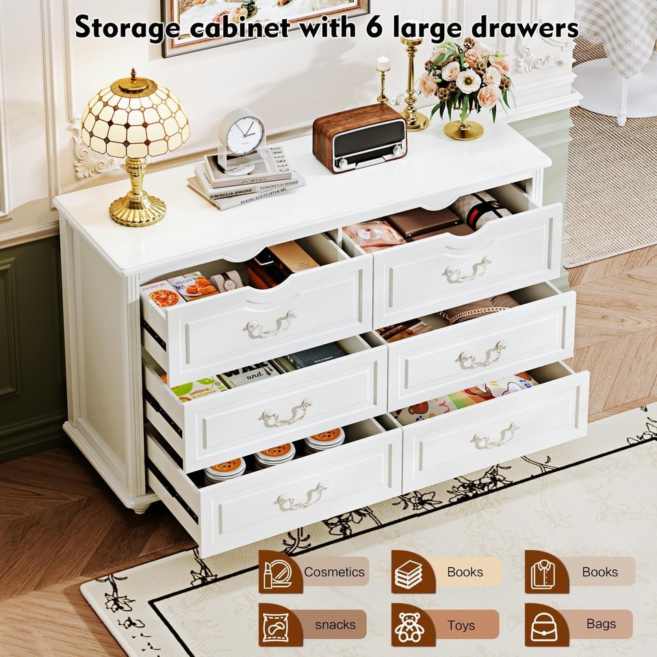 Modern 6 Drawers Dresser Chests for Bedroom,TV Stand,47.2 Wide Chest of ...