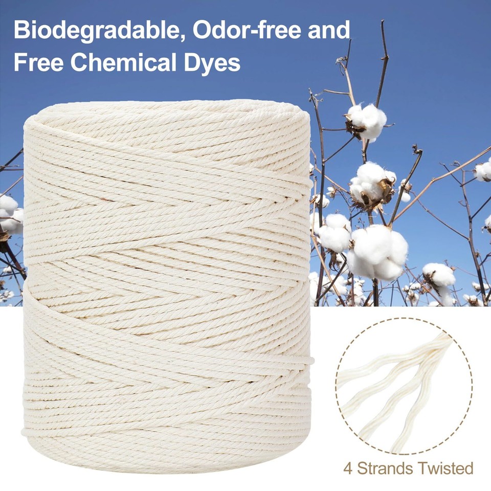 Macrame Cord 4mm x 380Yards 1140Feet Natural Cotton Macrame Rope - 4 ...