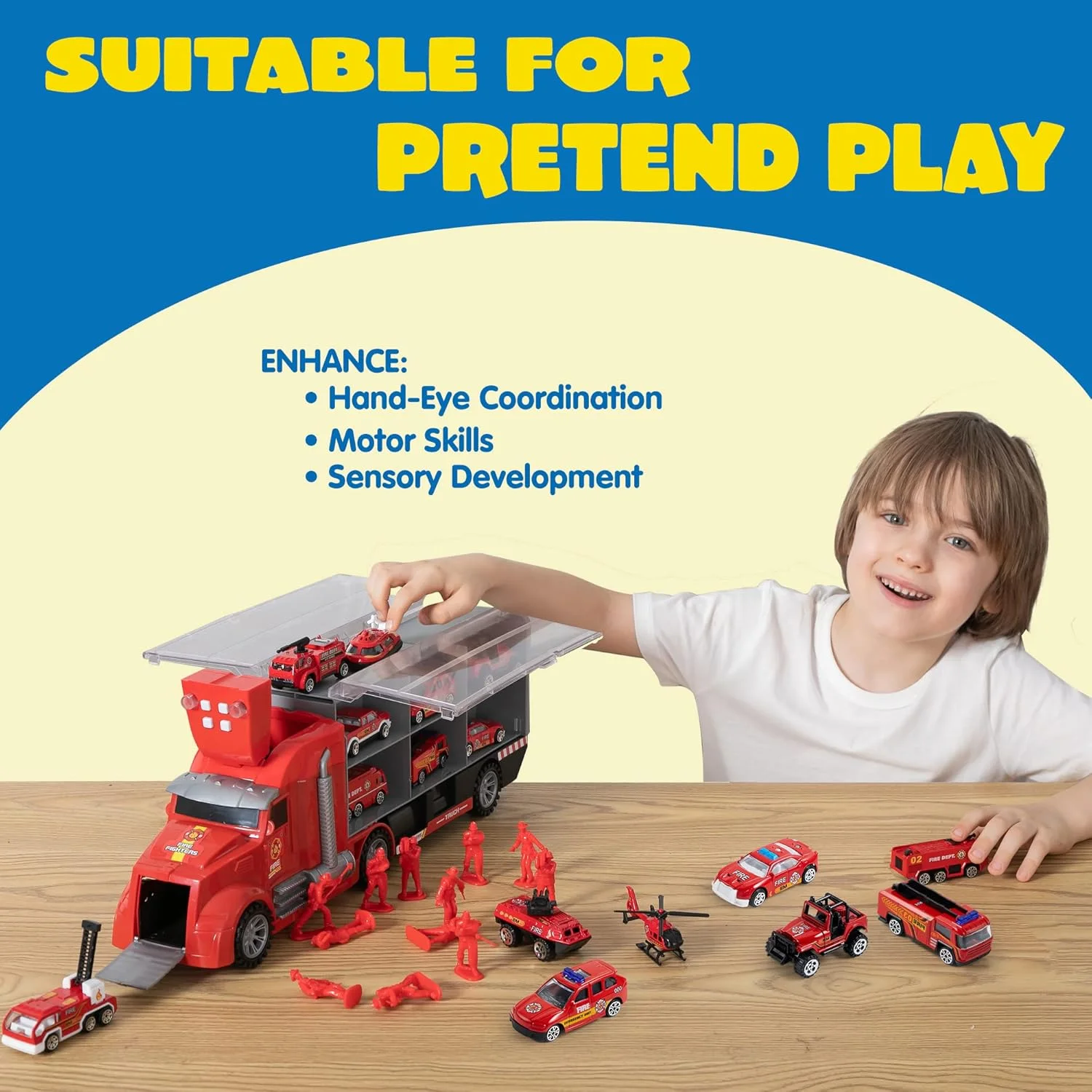 25 in 1 Fire Engine Truck Toy Set - Realistic Sound & Light, Safe for ...