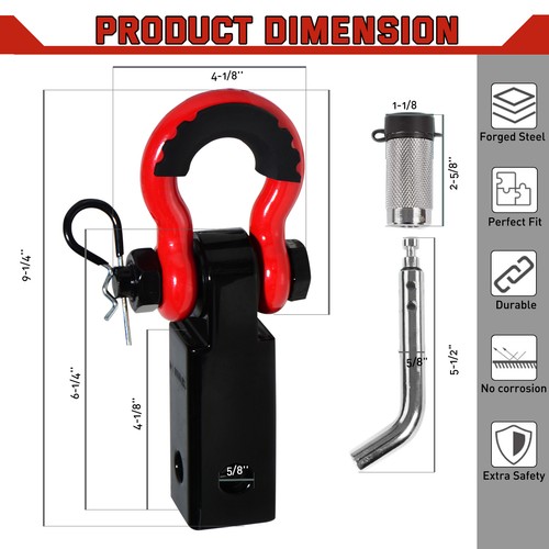 Receiver Hitch D-Ring With 5T 3/4In Shackle Tow Hook Winch Mount To 2 ...