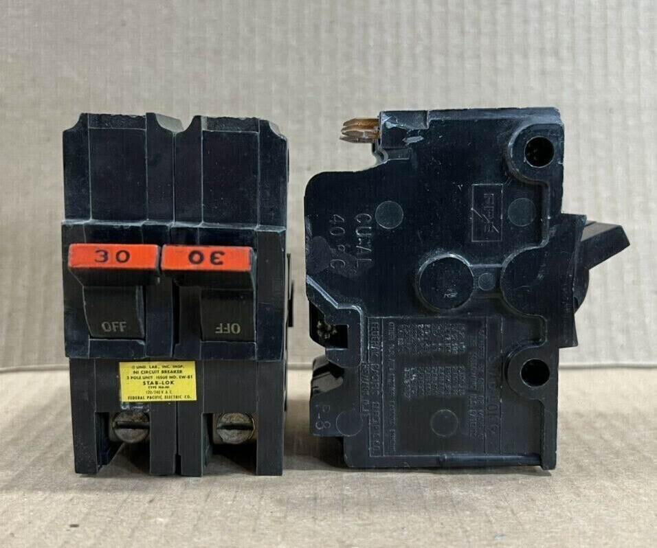 LOT OF 2 FPE Federal Pacific NA NA230 2 Pole 30 Amp 240V Circuit ...
