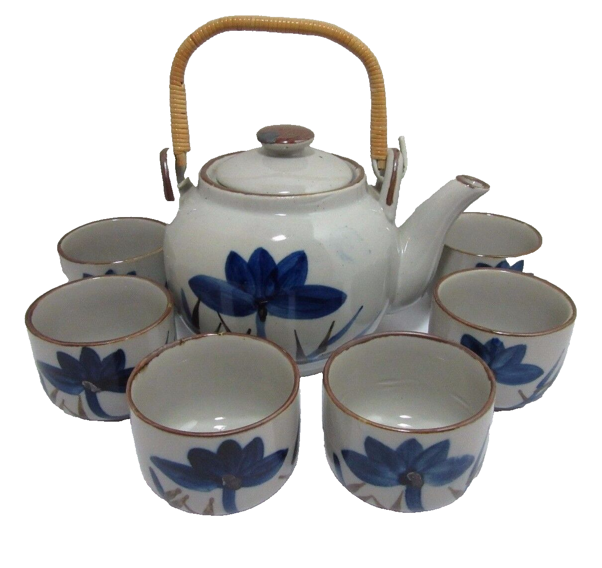 Himark Ceramic Stoneware Teapot & 6 Cups Set Glaze Blue Brown Taiwan ...