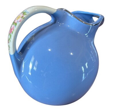 Vtg Hall Pottery Rose Parade Light Blue Ball Pitcher w/ Ice Lip #633 7 ...