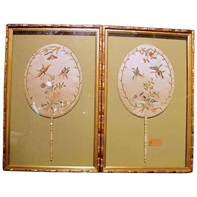 Pair Early 19th Century Chinese Embroidered Fans (Handscreens) With ...