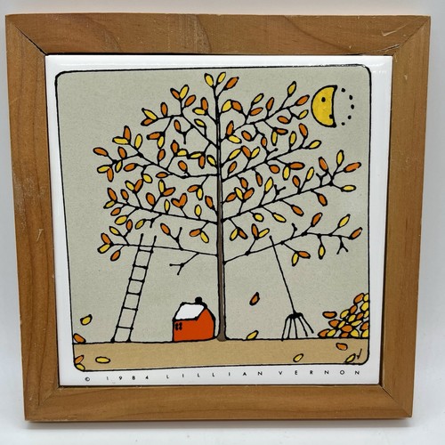 Vintage 1984 Lillian Vernon Fall Season Ceramic Wall Hang Trivet Tile ...