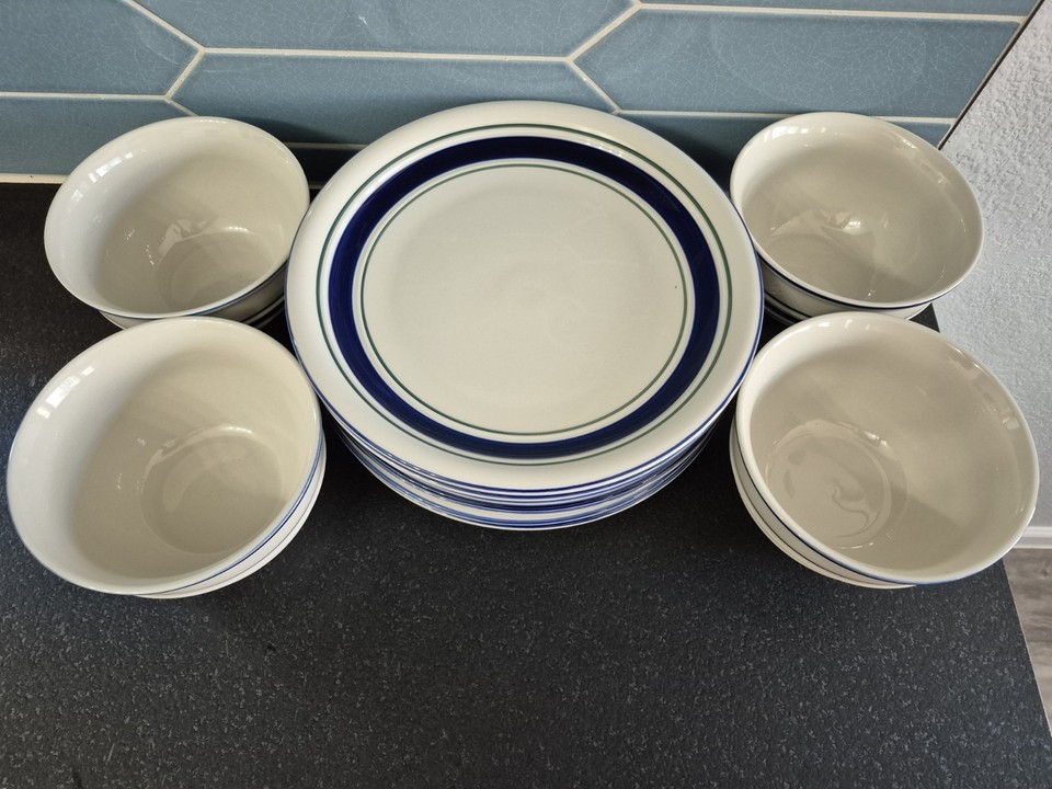 Tienshan Country Crock White Blue Stoneware Dinnerware Set Of 22 Plates ...