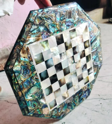 18"Antique Marble Chess Board Game Abalone Shell & MOP Inlaid Mosaic ...