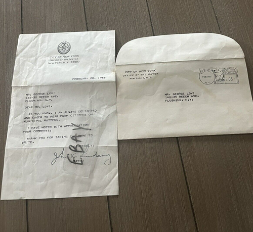1966 NY City Mayor John V. Lindsay Signed Letter ORIG. NYC MAYOR ...
