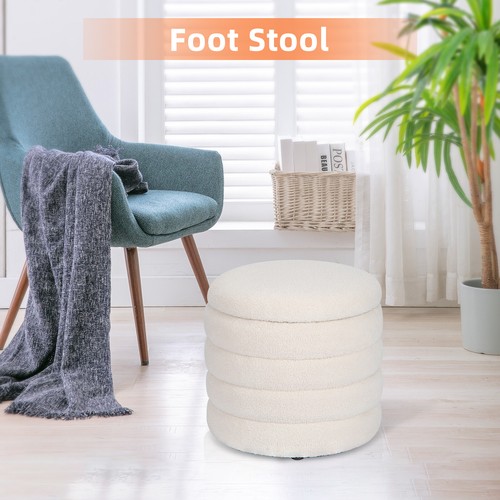 18" Modern Sherpa Storage Ottoman Foot Rest Vanity Stool Fluffy ...