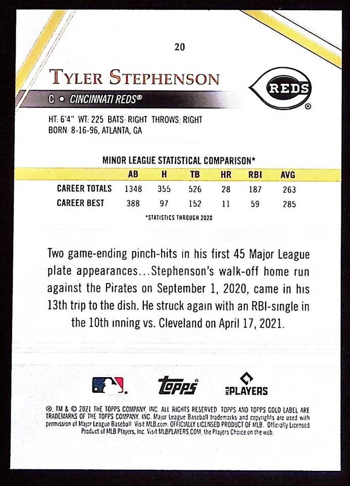 Tyler Stephenson - 2021 Topps Gold Label #20 - Rookie Card - Reds | eBay