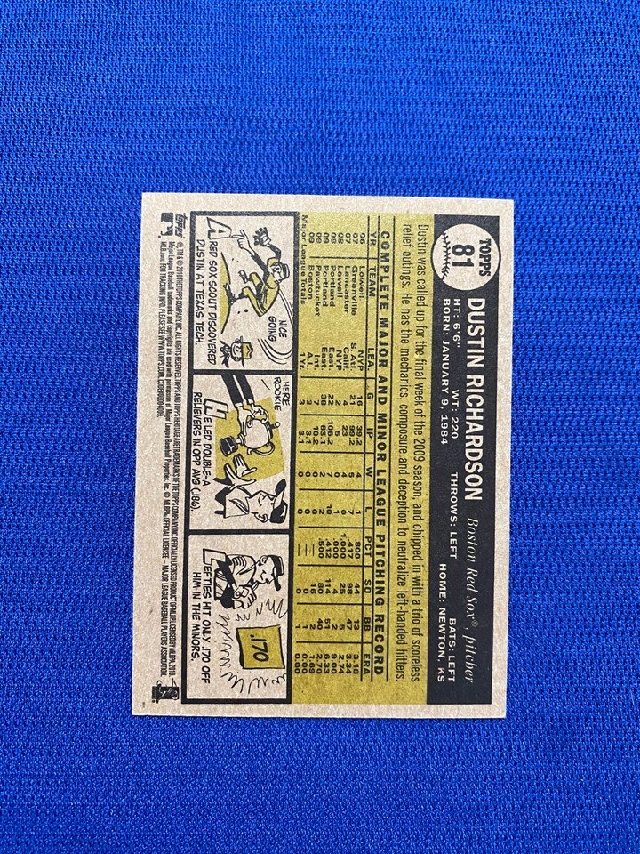 2010 TOPPS HERITAGE DUSTIN RICHARDSON BOSTON RED SOX SIGNED AUTO RC #81 ...