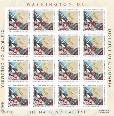 District of Columbia Sheet of Twenty 37 Cent Postage Stamp Scott 3813 ...