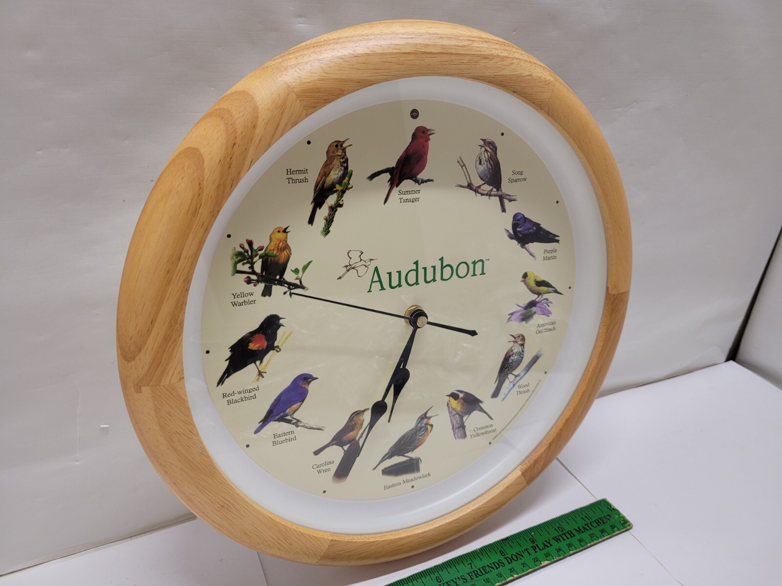 Audubon Society Singing Bird Hanging Wall Sound Clock, Oak Wood Frame ...