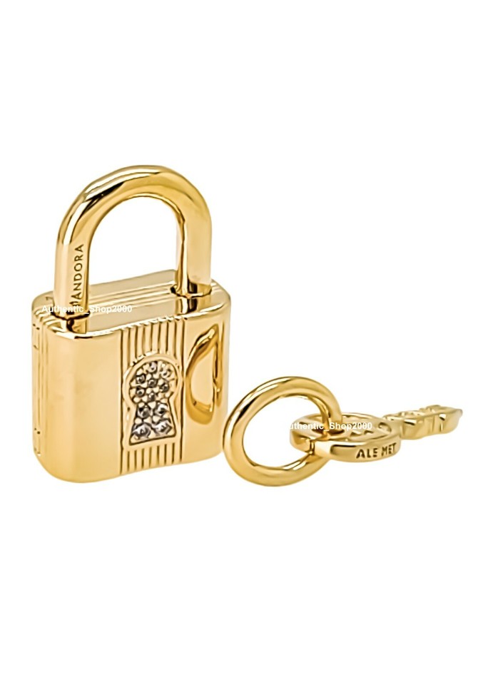 100% Authentic PANDORA 14k Gold Padlock & Key Dangle Charm Pendant ...