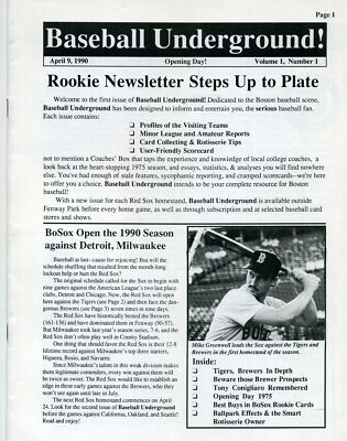 Baseball Underground! Volume 1 Issue 1 April 9 1990 Newsletter M273 | eBay