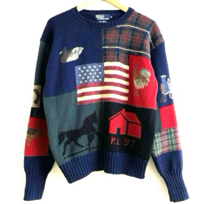 Polo Ralph Lauren Limited Edition RL 97 911 Wool 100% Patchwork Knit ...