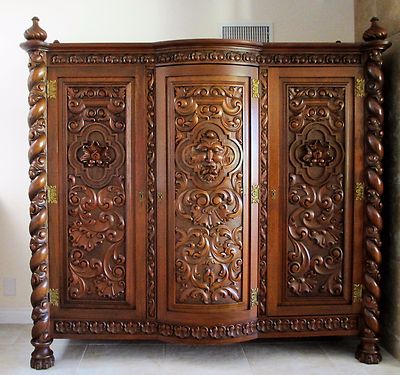 Antique Spanish Baroque Colonial Wardrobe Circa 1925 Hand Carved Red ...