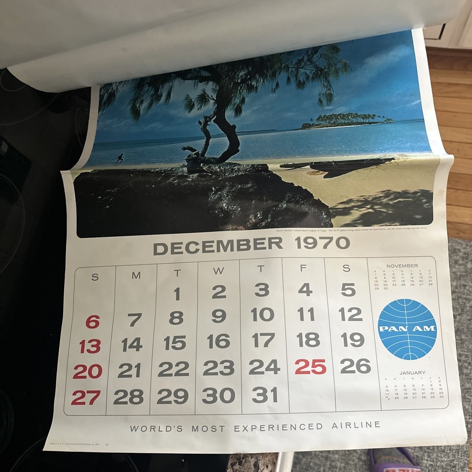 PAN AM AIRWAYS AIRLINES CALENDAR 1970 VINTAGE TRAVEL POSTER 17x24 | eBay