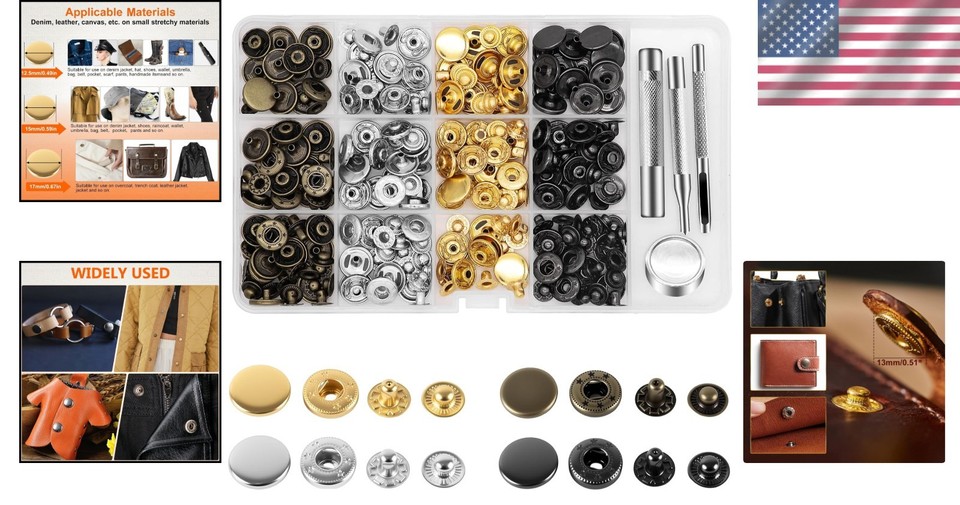 Leather Snap Fasteners Kit 72 Sets Metal Button Snaps for Clothes Bags ...
