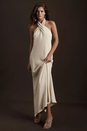 BHLDN EVENING HALTER DRESS 12 NEUTRAL RUBY TWIST ANTHROPOLOGIE FORMAL ...