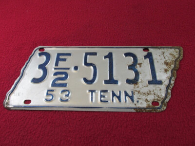 1953 TENNESSEE LICENSE PLATE SILVER AND BLUE "3F/2-5131" I THINK KNOX ...