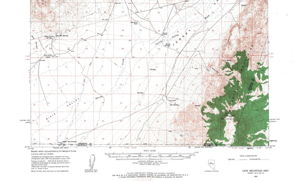 Cain Mountain Quadrangle Nevada 1961 Topo Map Vintage USGS 15 Minute ...