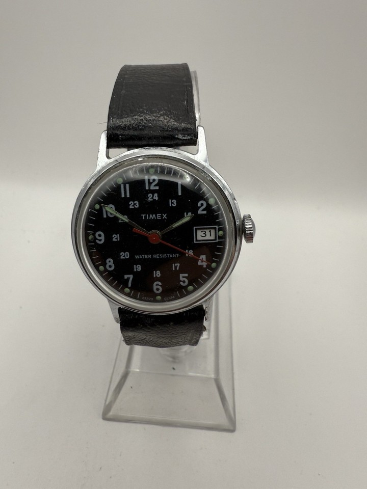 Vintage Timex Military Style Field Watch Black Dial Date Men’s ...