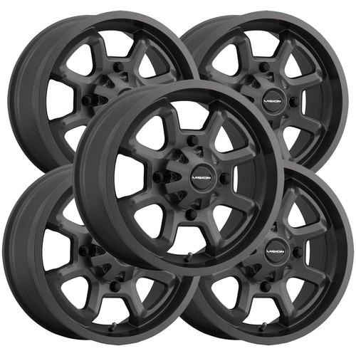 (Set of 5) Vision UTV 415 Bomb 14x7 4x110 +2.5mm Matte Black Wheels ...