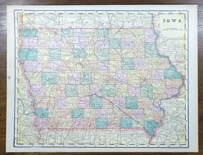 Vintage 1897 IOWA Map 14"x11" Old Antique Original AMES DES MOINES ...