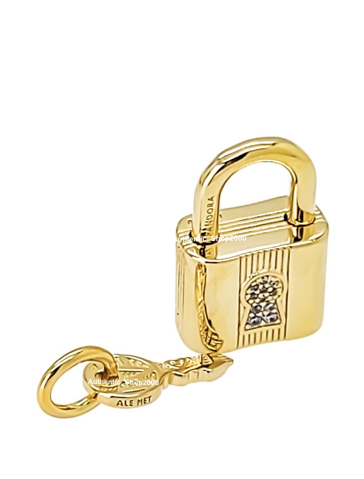 100% Authentic PANDORA 14k Gold Padlock & Key Dangle Charm Pendant ...