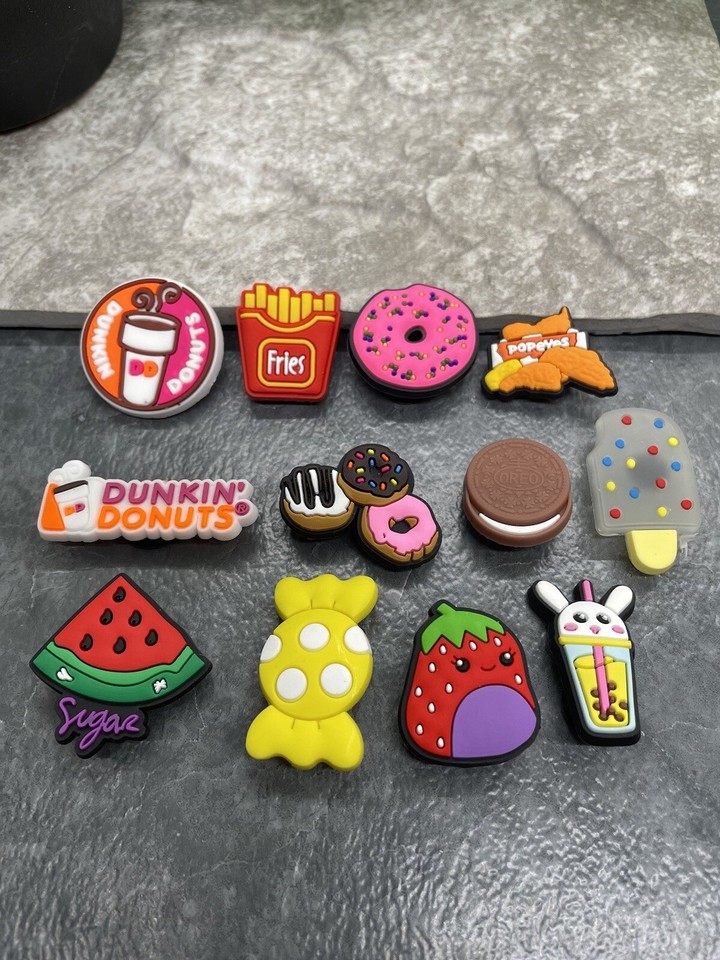 12 PC 1” Cartoon Food Shoe Decoration Charms-Clogs Jigs Bubble Slide ...