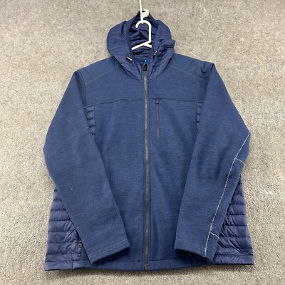 Kuhl Jacket Mens XL Blue Puffer Hooded Goose Down Quilted Wool Alskar ...