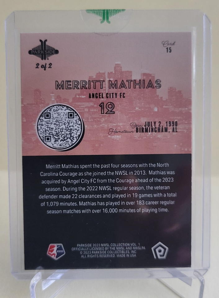 2023 PARKSIDE NWSL VOL 1 MERRITT MATHIAS BLACK ONYX #15 ANGEL CITY FC ...