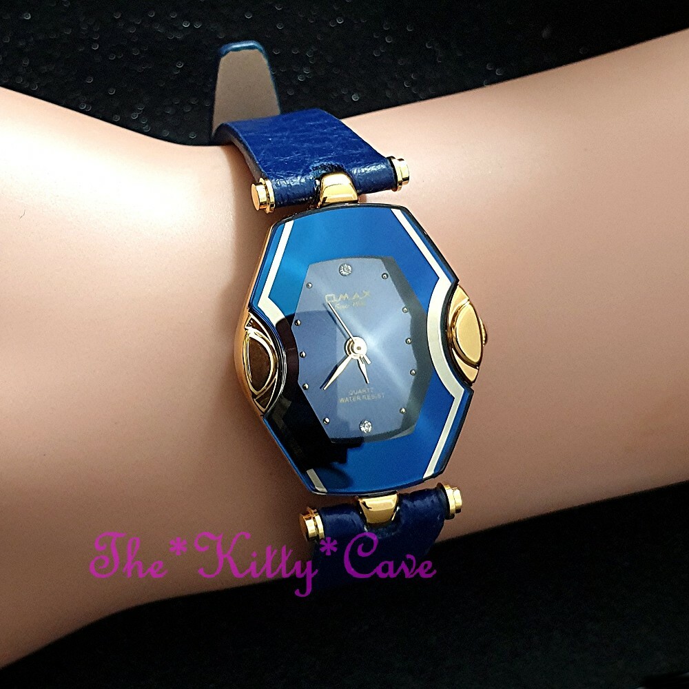 Swiss OMAX Classic Slim Seiko Movt Blue & Gold Mirror Glass Leather ...