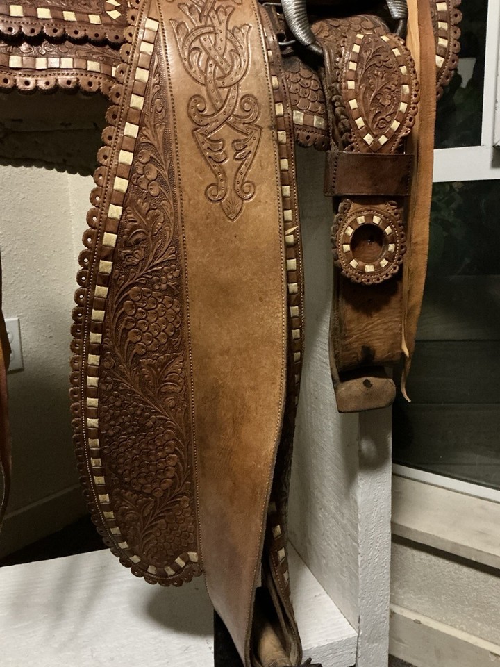 Antique Vintage Tooled Floral Leather Sheep Skin Western Saddle w ...