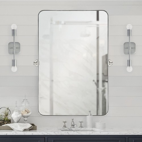 24x36 Brushed Nickel Metal Framed Rectangular Pivoting Bathroom Mirror, Tilti... | eBay