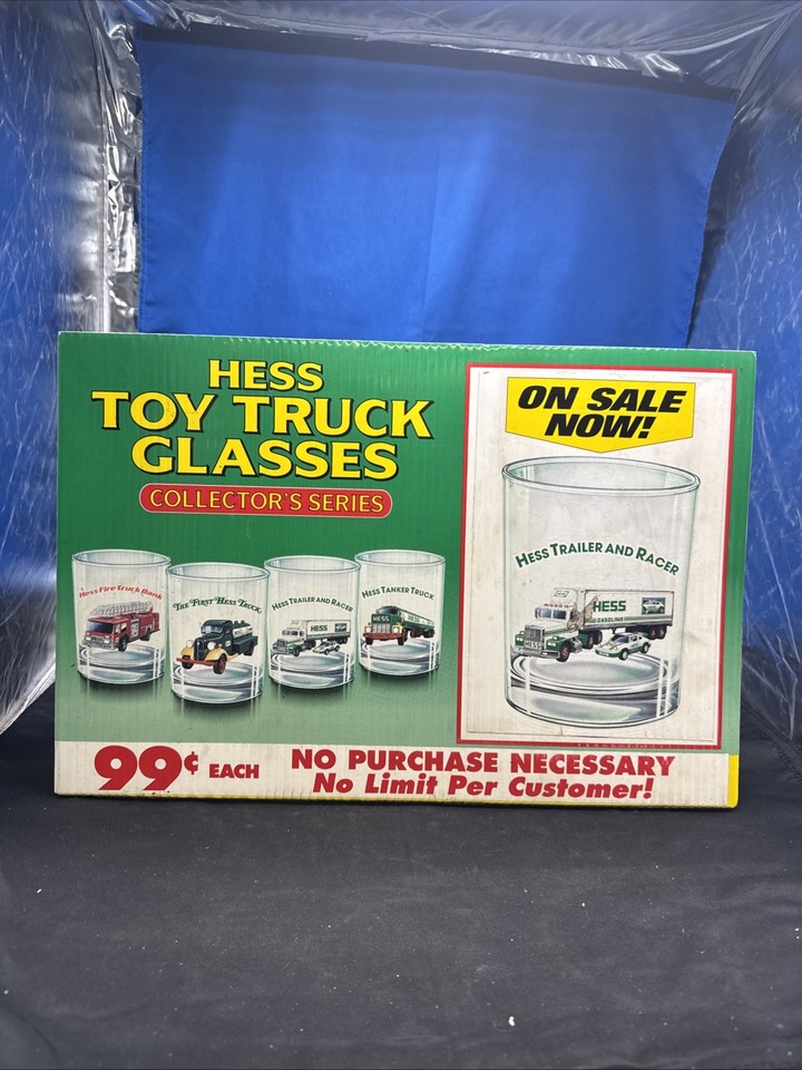 HESS OIL COMPANY TOY TRUCK GLASSES COLLECTOR SERIES DANGLER SIGN ...