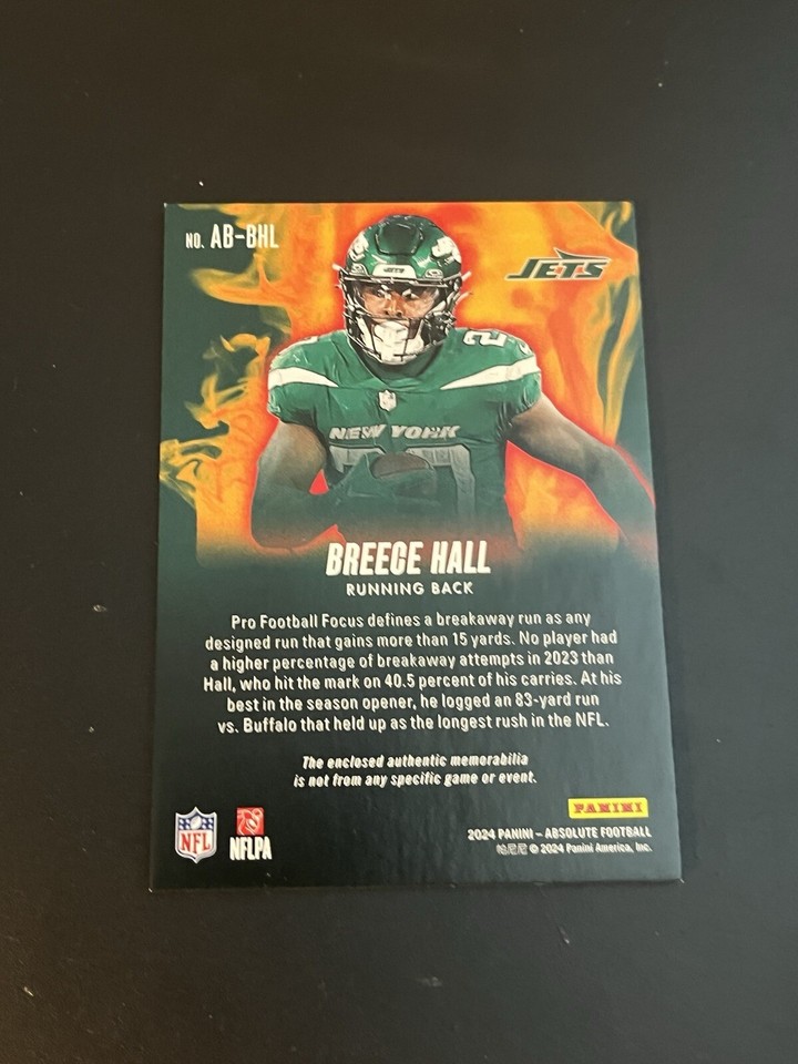 2024 Panini Absolute Breece Hall Patch /49 Burners Jets | eBay