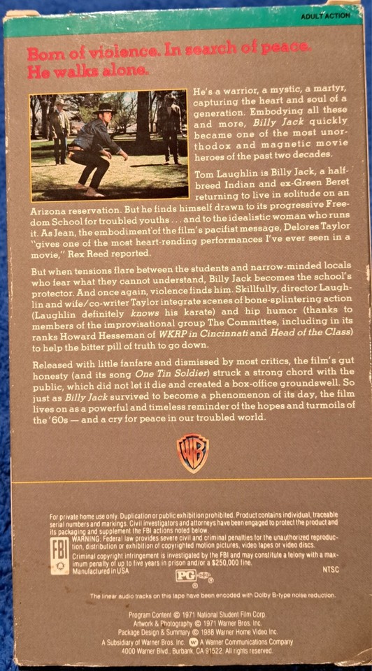 Billy Jack VHS Tom Laughlin, Delores Taylor, Clark Howat; T.C. Frank | eBay