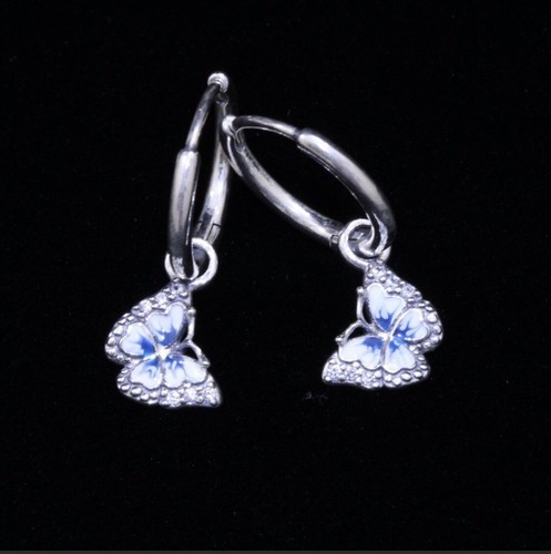 Brand New Genuine Pandora Blue Butterfly Hoop Drop CZ Earrings ...