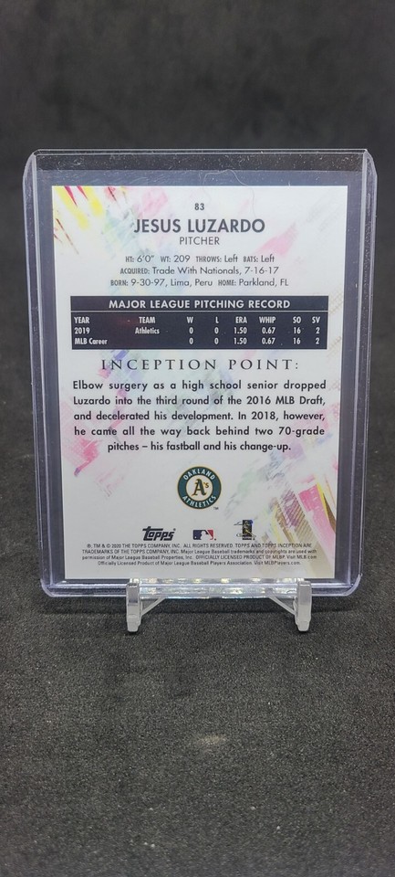 2020 Topps Inception #83 Jesus Luzardo RC Oakland Athletics Rookie Card ...