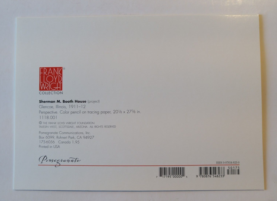 Frank Lloyd Wright Foundation Sherman M Booth House 1911 Greeting Card ...