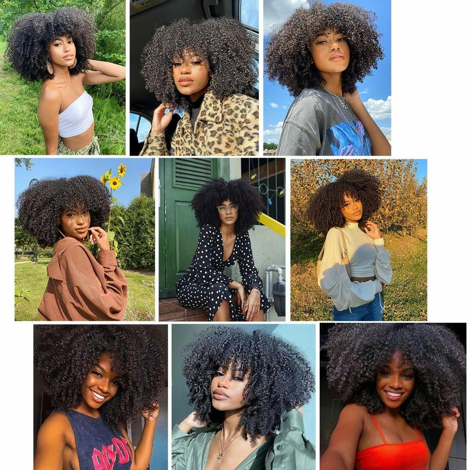 Afro Kinky Curly Wig With for Black Women Natural Looking full Wigs ...
