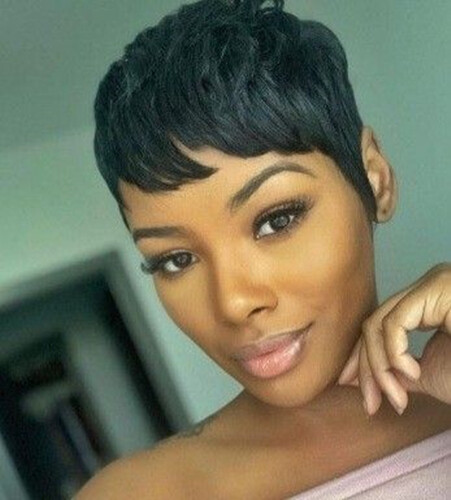 Black Human Hair Short Pixie Cut Wigs for Women Pixie Wavy Hair Wig ...